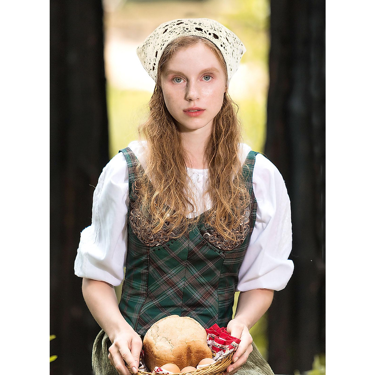 GERINLY Women Crochet Hair Bandana 2 Pcs Boho Triangle Head Scarf Kerchief Elegant Lace and Cute Cherry Accessory