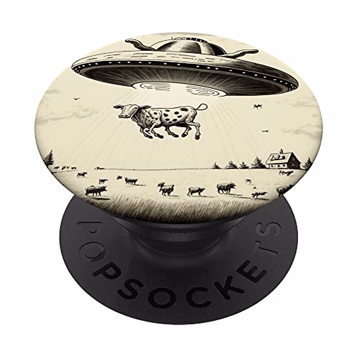 Aliens Abducting cow into Flying UFO Saucer Abduction PopSockets Swappable PopGrip
