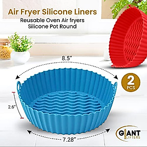 2 Pack Reusable Air Fryer Silicone Liners for 5 QT or Bigger, Silicone Air Fryer Liners, Silicone Pot Round, Air fryer Accessories Air fryer liners, Air fryer silicone bowl, 8 qt air fryer liners.