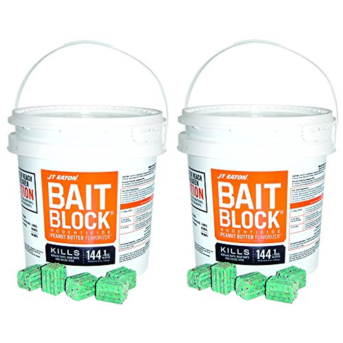 JT Eaton 709-PN Bait Block Rodenticide Anticoagulant Bait, Peanut Butter Flavor, For Mice and Rats (Pail of 144) (2 Pails of 144)