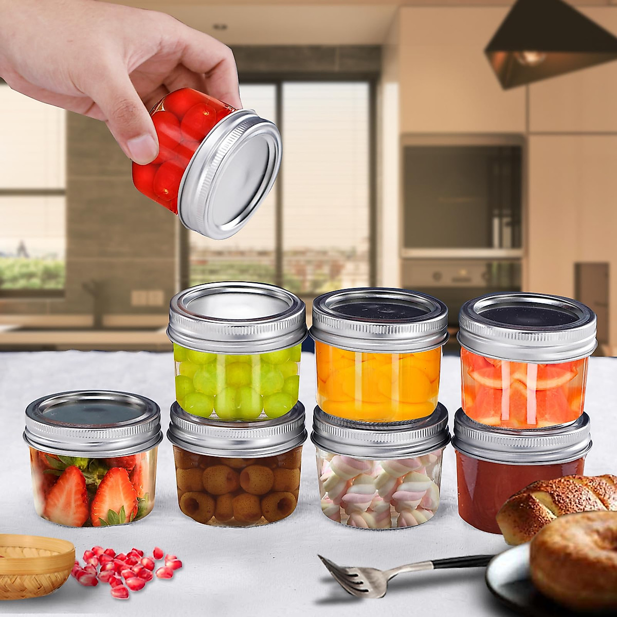 ZALSSKE Small Mason Jars, 8 Pack 4oz Glass Jars with Lids,Mini Mason Jars Removable Split Lid, Mini Canning Jars for Jelly Herbs Spice Honey Storage, Small Glass Jars Candle jars,