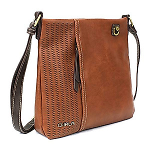 CHALA Laser Cut Crossbody Faux Leather - Metal Feather - Brown