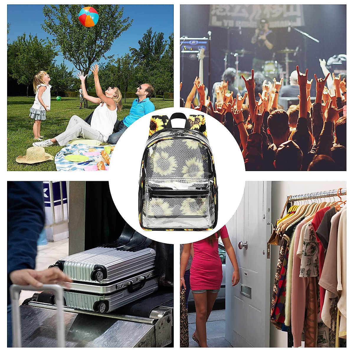 Clear Mini Backpack Stadium Approved 12x12x6 Small Transparent Backpacks Plastic See Through Bag for Work Festival Security Travel