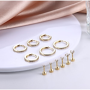 FASACCO 14K 8/10/12MM Flat Back Cartilage Earring Set for Multiple Piercing Tiny Cartilage Hoop Earrings Gold Dainty Flatback Cartilage Stud