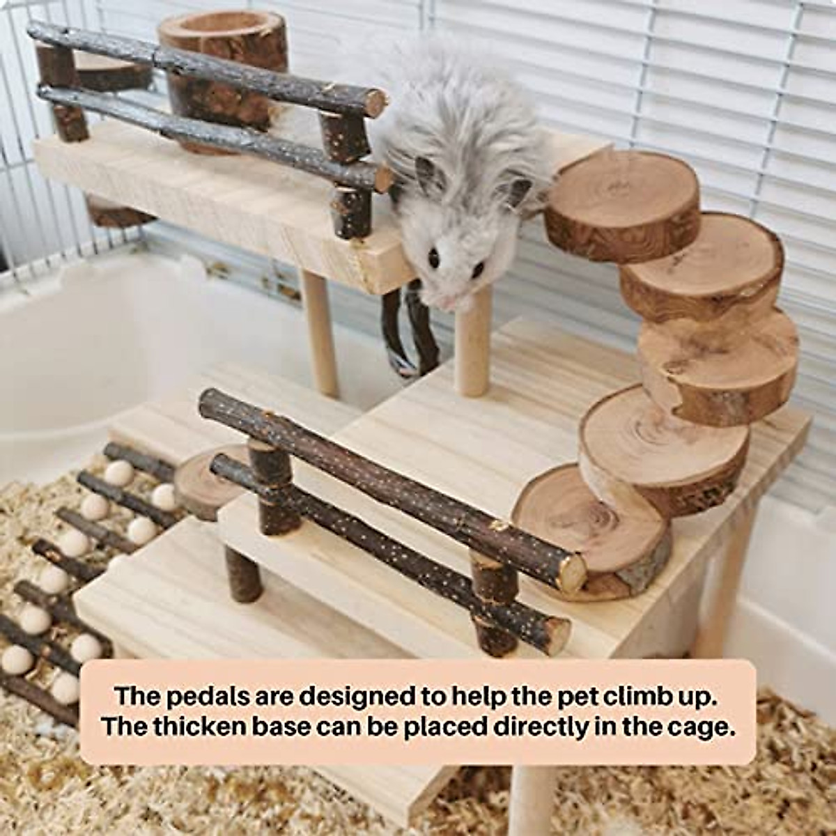 HOSUKKO Hamster Climbing Toys 3-Tier Extra Large Hamster Playground Natural Wooden Small Animal Platform Toys Hamster Exercise Activity Climbing Platform with Bridge for Gift