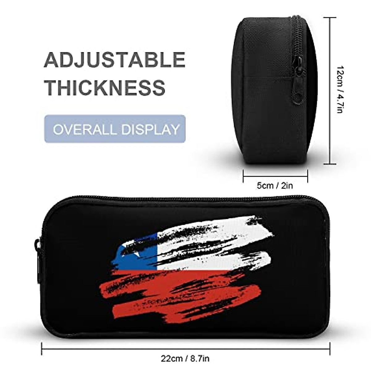 Vintage Chile Flag Teen Adult Pencil Case Large Capacity Pen Pencil Bag Durable Storage Pouch