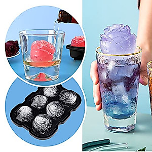 Ice Cube Tray, Mikiwon 2 inch Rose Ice Cube Trays With Covers, 3 Cavity Silicone Rose Ice Tray & 3 Diamond Ice Ball Maker, Easy Release Large Ice Cube Form for Chilled Cocktails, Whiskey Juice Black