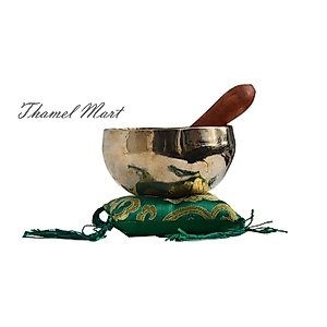 Tibetan Singing bowl handmade brass (4inch 7 metal) including free wooden mallet (strike) Silk Cushion
