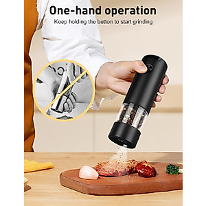 Electric Pepper Grinder or Salt Mill, Battery Powered Automatic Pepper Mill, Ceramic Grinder with Adjustable Coarseness, LED Light, and Salt Mill Refillable, One Hand Operation