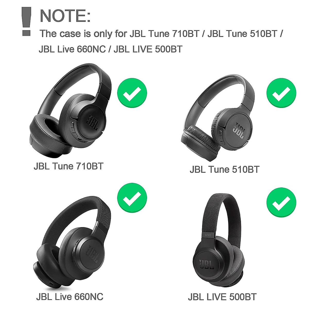 RAIACE Hard Travel Case for JBL Tune 710BT /JBL Live 650BTNC/ 400BT / 500BT and JBL Tune 510BT / 500BT / 660 BTNC/Bluetooth Headphone.-Black(Black Lining)