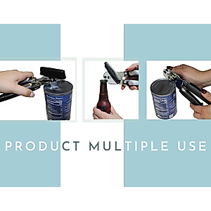 DanDam Manual Can Opener, Tin Cutter Kitchen, No Sharp Edge, Comfortable Soft Handle, Easy to Use Turn Knob, Durable Can Opener, Includes Built in Bottle Opener, Best Can Opener, Black