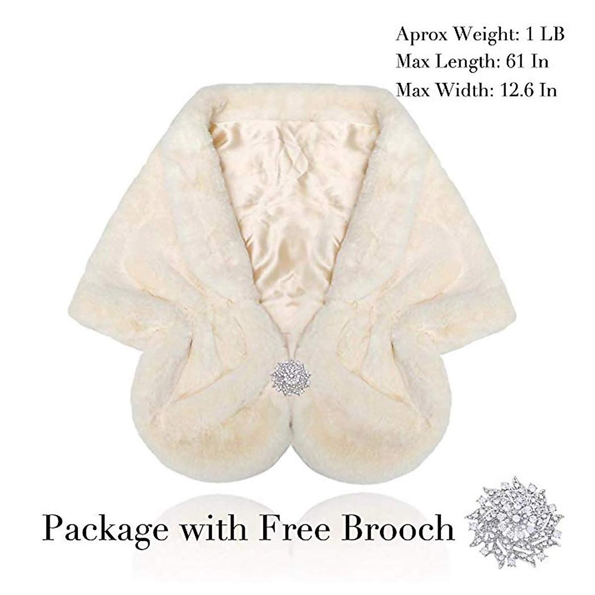 Catery Wedding Bridal Faux Fur Shawls and Wraps Women Fur Stole Winter Cover Up Accessories for Women and Girls(White) (US 4-14 (S-M), Beige)