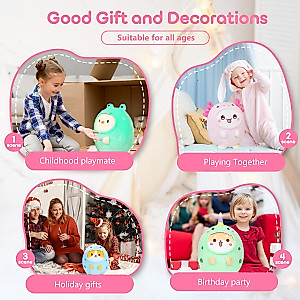 Mikchocho Cute Plush Axolotl Cat Stuffed Animal Pillow, 8" Soft Kawaii Kitten Plushie with Pink Axolotl Salamander Outfit Gift for Kids