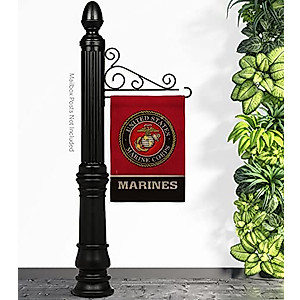 US MILITARY United State Burlap Garden Flag Set Wall Holder Armed Forces Marine Corps USMC Semper Fi American Military Veteran Retire Official House Banner Small Yard Gift Double-Sided, Made in USA