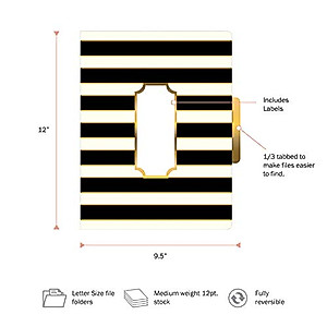 BARKER CREEK Designer File Folders Set of 12, Gold, Multi-Design Set with Gold Designs on Outside, Gold Tabs and Cream on Inside, Letter-Size File Folders, 1/3 Cut Tabs, Pack of 12 (1337)