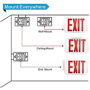 SPECTSUN 4 PACK Red LED Emergency Exit Signs & Battery Backup-UL Certification Hardwired Combo Exit Sign, 120V/277V Exit Sign with Arrow, Business Exit lighting Sign, lobby/Building/Room
