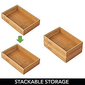 mDesign Wooden Bamboo Drawer Organizer - 9" Long Stackable Storage Box Tray for Kitchen Drawers and Cabinet - Utensil, Silverware, Spatula, and Flatware Holder - Echo Collection - 6 Pack, Natural Wood