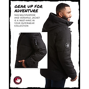 CANADA WEATHER GEAR Men's Wool Puffer Jacket Coat - Heavyweight Quilted Insulated Outerwear Parka (M-XXL), Size Large, Black