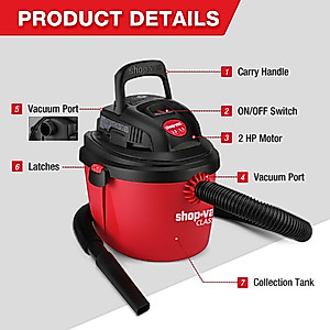 Shop-Vac 2.5 Gallon 2.5 Peak HP Wet/Dry Vacuum, Portable Compact Shop Vacuum with Collapsible Handle Wall Bracket & Multifunctional Attachments for Home, Jobsite. 2036000