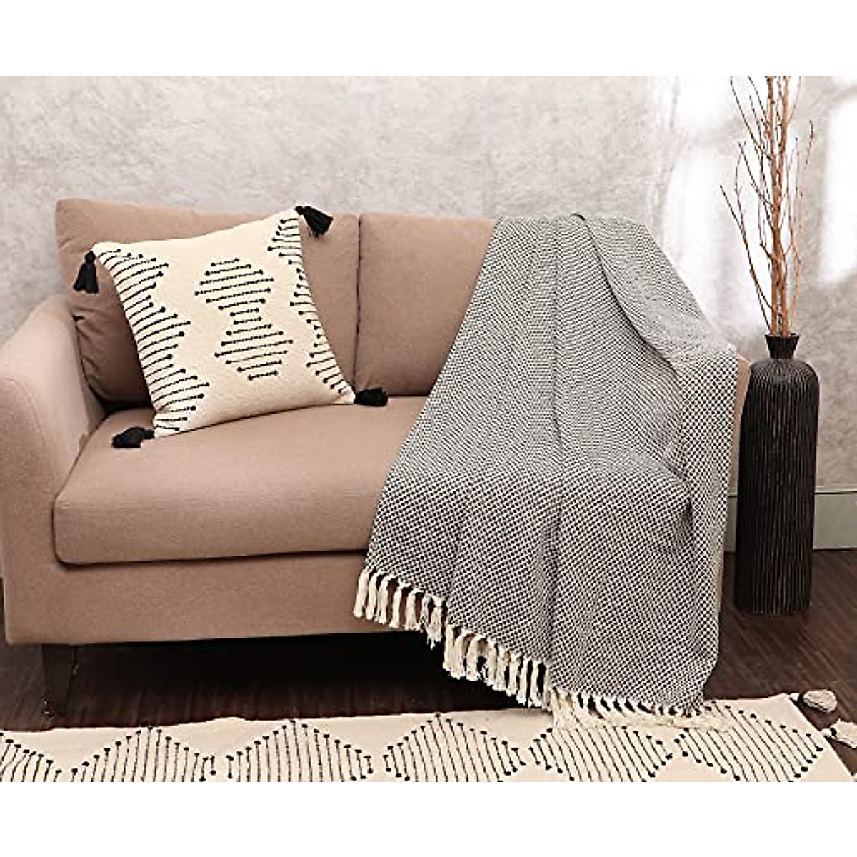 REDEARTH Classic Throw Blanket -Medium Weight Soft Lap Blanket for Sofa Bed Couch Chairs loveseats car, Living, Indoor/Outdoor use 100% Cotton (50x60; Black)