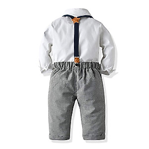 Moyikiss Studio Autumn Winter Little Boys Clothes Long Sleeve Bowtie Shirt+Suspender Pants Gentleman Outfits Sets (White-a, 90/2T)