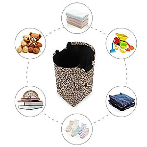 ALAZA Large Laundry Basket Leopard Print Animal Cheetah Laundry Bag Hamper Collapsible Oxford Cloth Stylish Home Storage Bin with Handles, 22.7 Inch