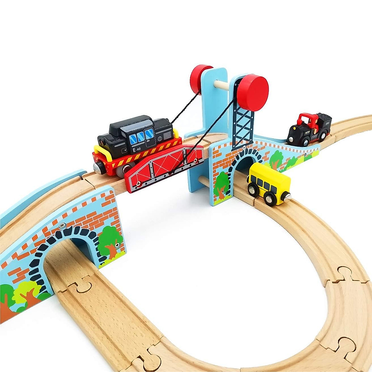 Z MAYABBO Wooden Train Tracks Accessories Wood Train Lifting Bridge for Railroad Tracks fits for All Railway Tracks