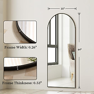 Arched Full Length Mirror, 64" x 21" Arch Floor Mirror with Stand, Full Length Mirror Wall Mirror Hanging or Leaning Arched-Top Full Body Mirror with Stand for Bedroom, Dressing Room, Black