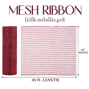 MEEDEE Burgundy Deco Mesh 10 Inch Burgundy Mesh Metallic Mesh Ribbon for Christmas Tree Maroon Deco Mesh Basic Mesh Ribbon for Wreaths Garland Staircase Mailbox Swag Centerpiece Decorating (30 Feet)