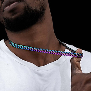 ROWIN&CO Mens Chunky Miami Cuban Link Chain - Rainbow Multicolor Stainless Steel Curb Necklace, Nickel-free, Colorful Chains, Hip Hop Jewelry Choker Chain, 15mm/18-35 inch.