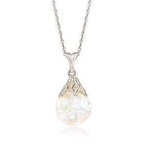 Ross-Simons Floating Opal Pendant Necklace in 14kt White Gold. 18 inches