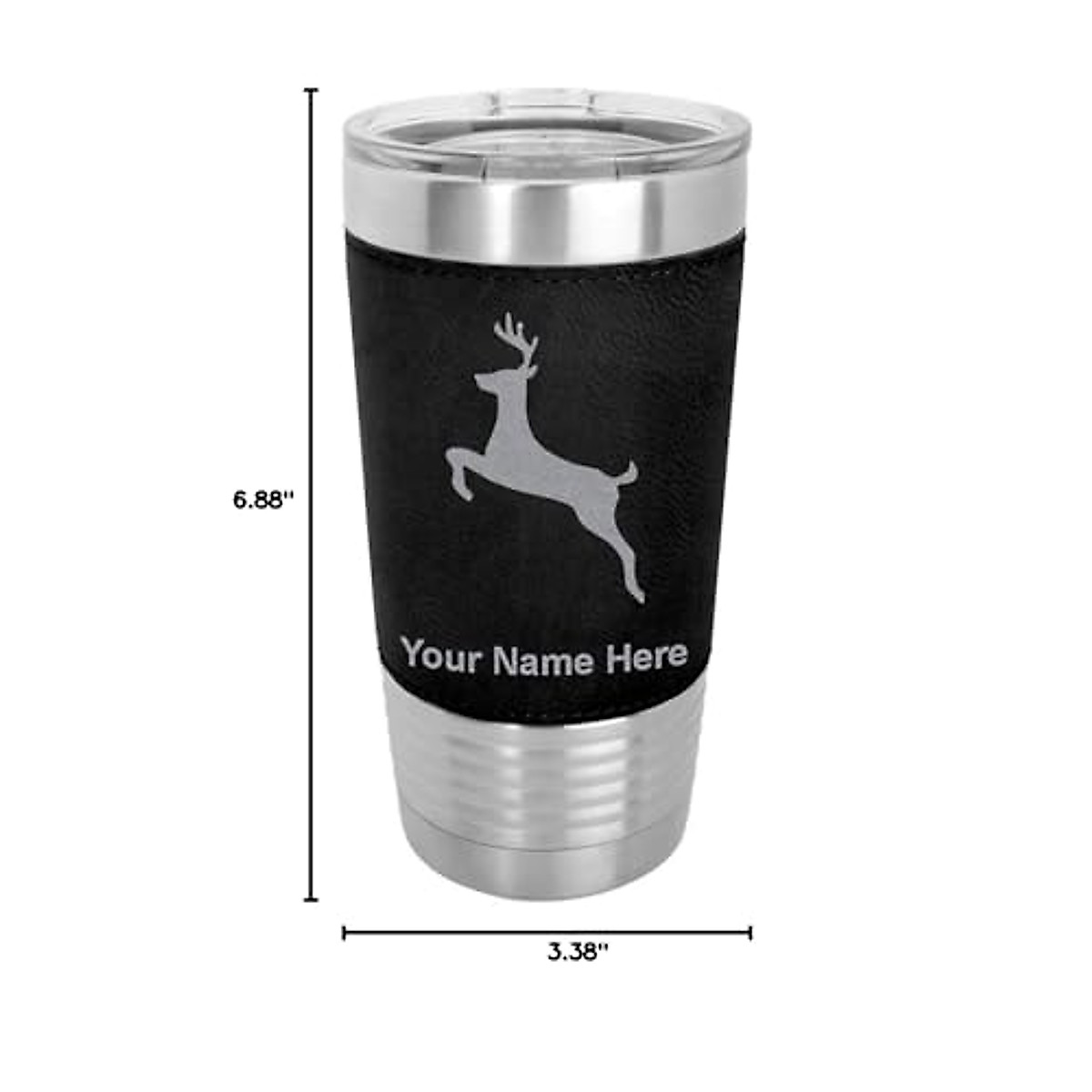 LaserGram 20oz Vacuum Insulated Tumbler Mug, Deer, Personalized Engraving Included (Faux Leather, Black)