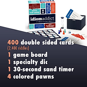 Idiom Addict, Decipher The Gibberish Phrase, 2400 Funny Brain Teasers, Large Group Party Game for 4+ Players
