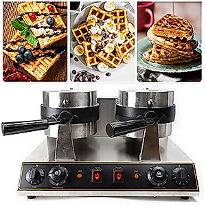 Waffle Maker 2400W Electric Double Heads Waffle Machine Non-stick Round Waffle Iron Maker Thicken Stainless Steel Home or Commercial Use Restaurant or Bakery 110V