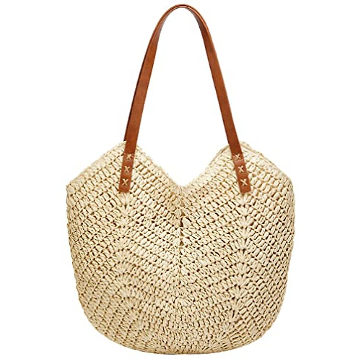 Summer Casual Straw Tote Bag Large Capacity Woven Shoulder Handbag for Summer Beach Vocation (A-beige)