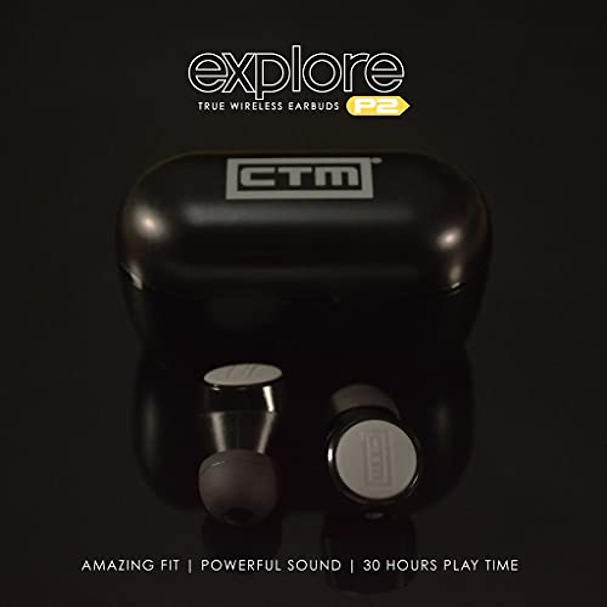 CTM Explore P2 True Wireless Earbuds | Bluetooth 5.0 Button Controls & Magnetic Charging Case | IPX6 Earphones | Sports Headset | Built-in Mic | by Clear Tune Monitors