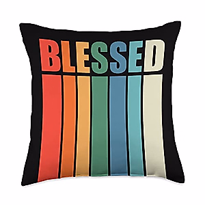 Christian Faith & Bible Verse Inspiration Christian Faith Inspiration Quote: Blessed Vintage Color Throw Pillow, 18x18, Multicolor