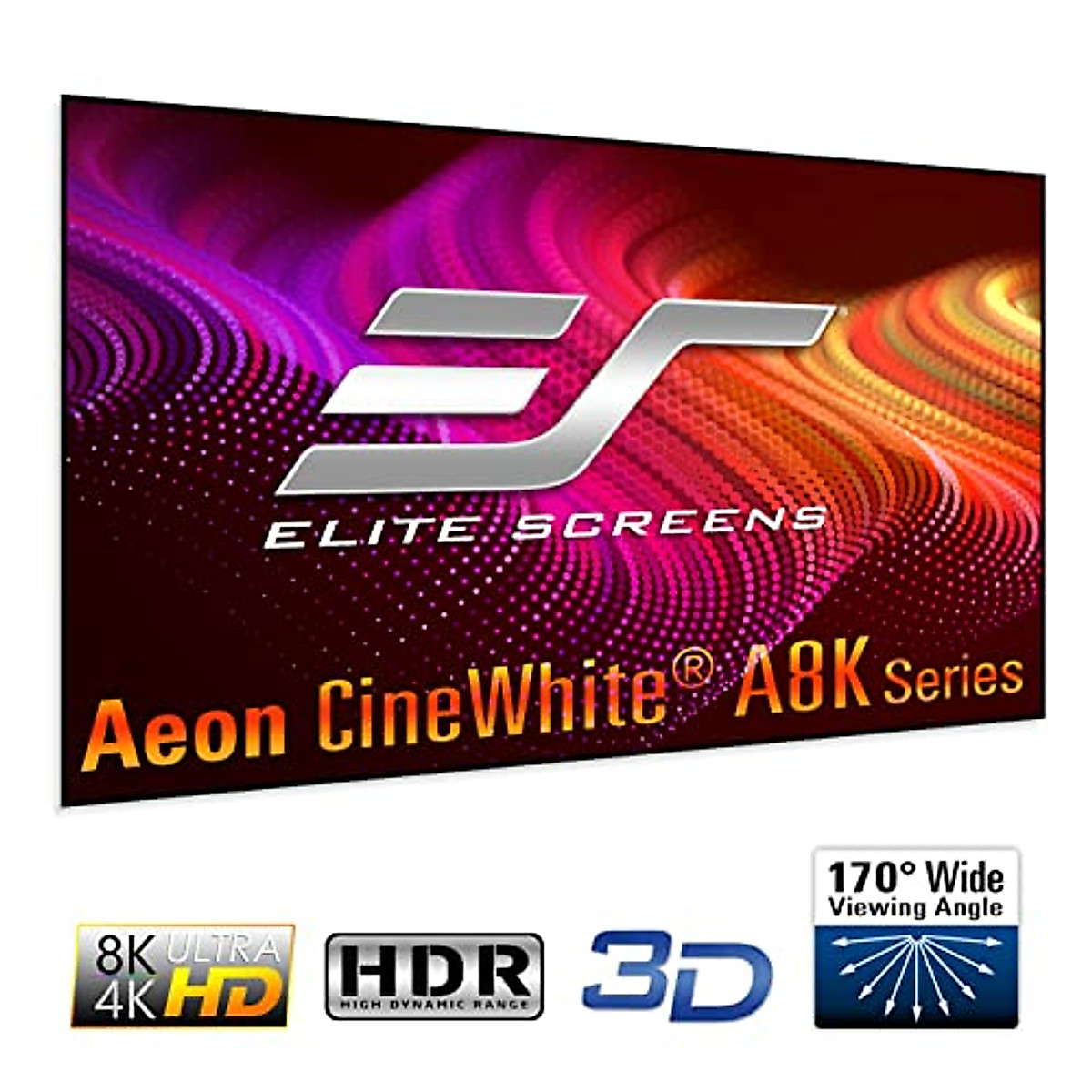 Elite Screens Aeon CineWhite A8K, 150" Diag, 16:9 Aspect Ratio, ISF Certified 8K Ultra HD Home Theater Fixed Frame Edge Free Projection Sound Transparent Perforated Weaved Screen, AR150H-A8K
