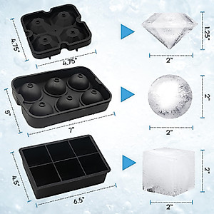 Silicone Ice Tray Molds for Freezer with Lid (set of 3) Sphere Ice Ball maker, Diamond Ice Maker, Ice Cube Mold for Whiskey, Bourbon, and Cocktail Drinks, Reusable, BPA Free