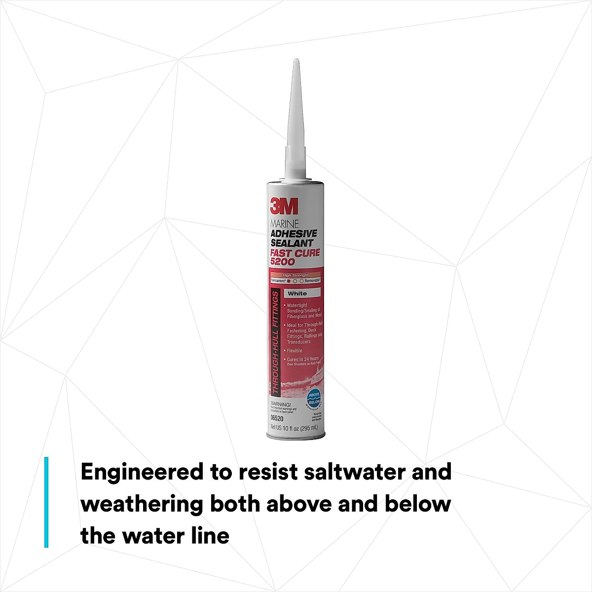 3M Marine Adhesive Sealant Fast Cure 5200 (06520) Permanent Bonding and Sealing for Boats and RVs Above and Below the Waterline Waterproof Repair, White, 10 fl oz Cartridge