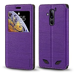 Shantime for Gigaset GX290 Pro Case, Wood Grain Leather Case with Card Holder and Window, Magnetic Flip Cover for Gigaset GX290 Pro (6.1”) Purple