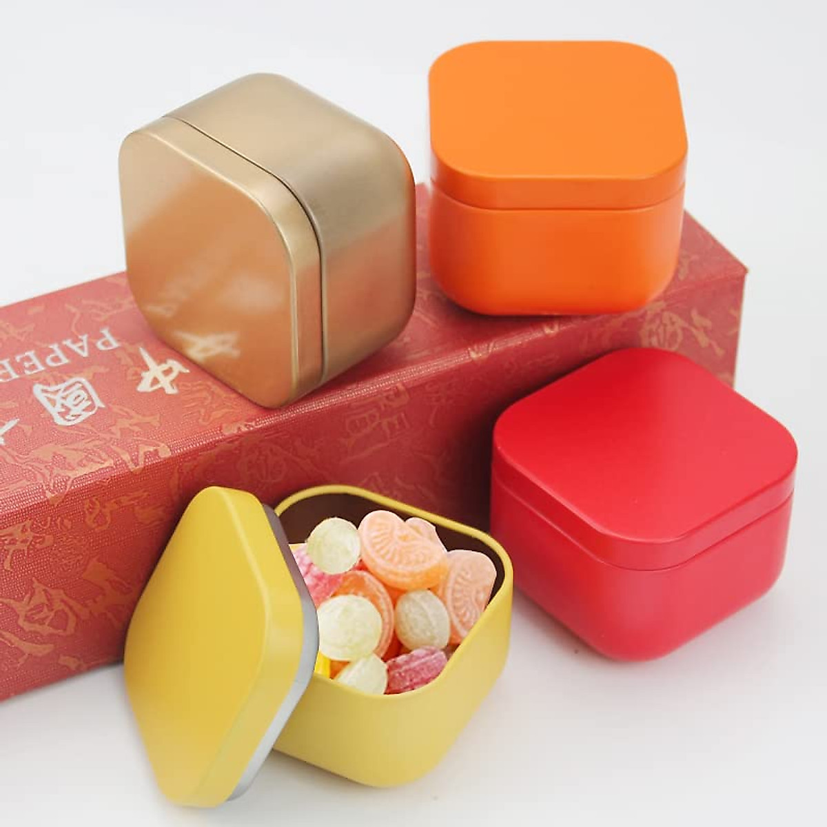 10-Pack Multicolor Small Square Tinplate Tea Tin Can Exquisite Candy Gift and Crafts Box Food Storage Container (Mix-color）