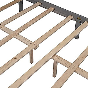 STP-Y Full Size Platform Bed, Rockjame Wood Bed Frame with Horizontal Strip Hollow Shape Headboard, Footboard and Center Support Feet, Perfect for Kids, Teens and Adults (Gray)
