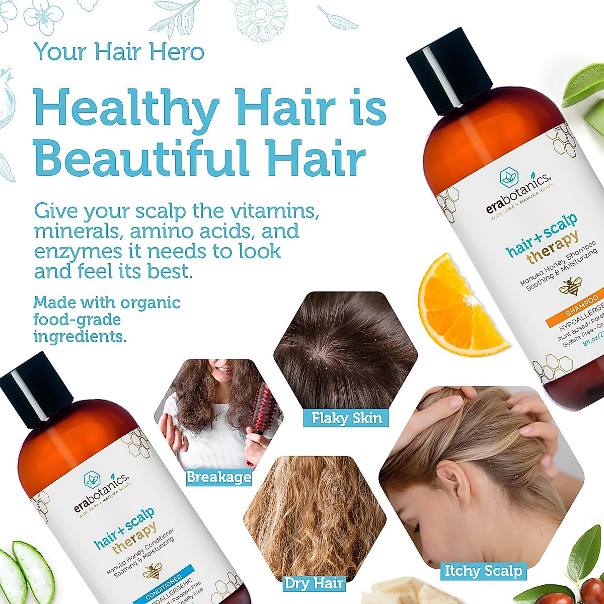 Era Organics Manuka Honey Dry Scalp Shampoo - Soothing and Moisturizing Shampoo for Dry Scalp and Damaged Hair - Family Friendly Sulfate Free Shampoo Treatment for Sensitive Skin