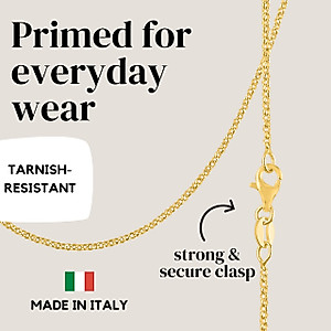 KISPER Gold Cable Link Chain Necklace – Thin, Dainty, Gold-Plated 925 Sterling Silver Jewelry for Women & Men with Lobster Claw Clasp – Made in Italy, 20"