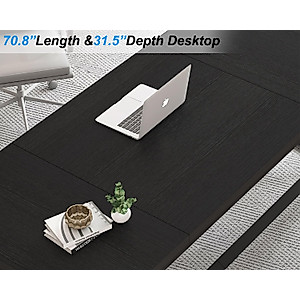 IBF Large Black Computer Desk, 70.8” Long Writing Desk for Home Office, Modern Simple Executive Work Study Desk for Two Person, Wood Double PC Gaming Workstation Computer Table for Bedroom, Black Oak