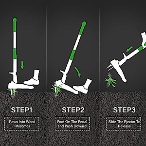 SOYUS Weeder Puller Standing Weed Puller Tool Stand Up Heavy Duty Garden Tool with 39" Long Handle, 4 Claws Stainless Steel, High Strength Foot Pedal, Comfort Soft Grip Without Bending