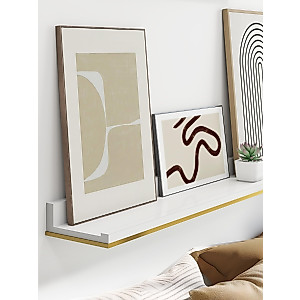 Sivapleso Floating Shelves for Wall, 24 Inches Long White and Gold Floating Shelves Modern Picture Ledge Hanging Wall Shelves Set of 2