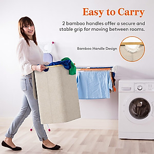 Lifewit 150L Laundry Basket with Lid 3 Section, Large Laundry Hamper with Bamboo Handles and Removable Laundry Bags, Clothes Hampers for Laundry for Bedroom, Bathroom, Dorm, Laundry Room, Beige