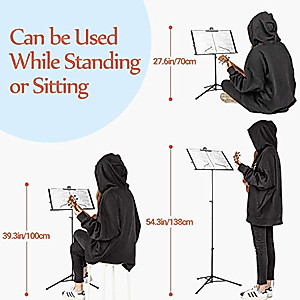CAHAYA 2 in 1 Dual Use Extra Stable Reinforced Folding Sheet Music Stand & Desktop Book Stand Lightweight Portable Adjustable with Carrying Bag, Metal Music Stand with Music Sheet Clip Holder CY0204
